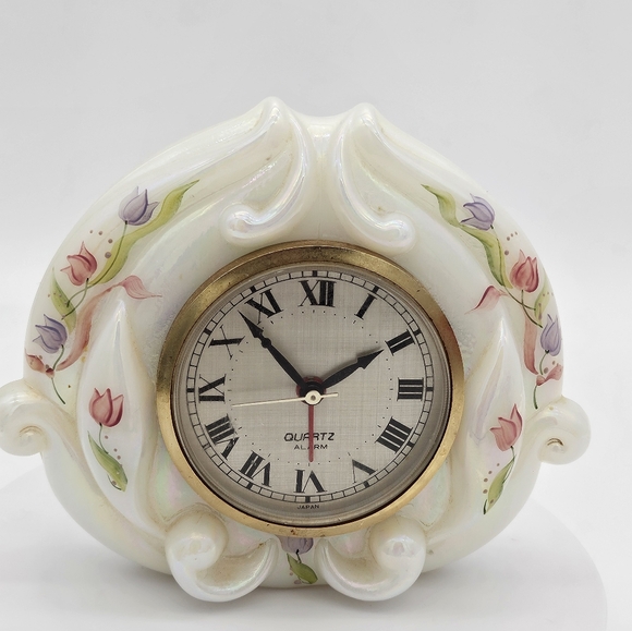 Fenton | Accents | Fenton Hand Painted Milk Glass Mantle Clock Untested ...